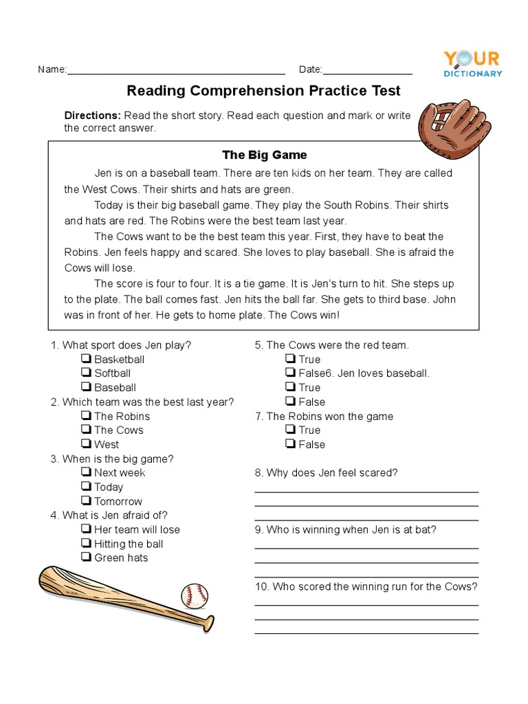 Reading Comprehension Practice Test: The Big Game | PDF