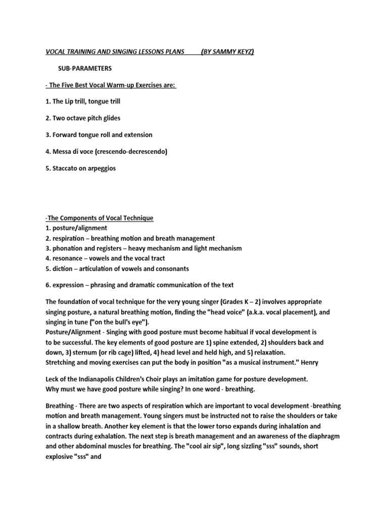 Vocal Training and Singing Lessons Plans (By Sammy Keyz) | PDF ...