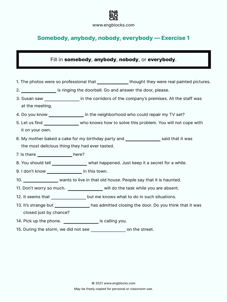 Fill in Somebody, Anybody, Nobody, or Everybody | PDF