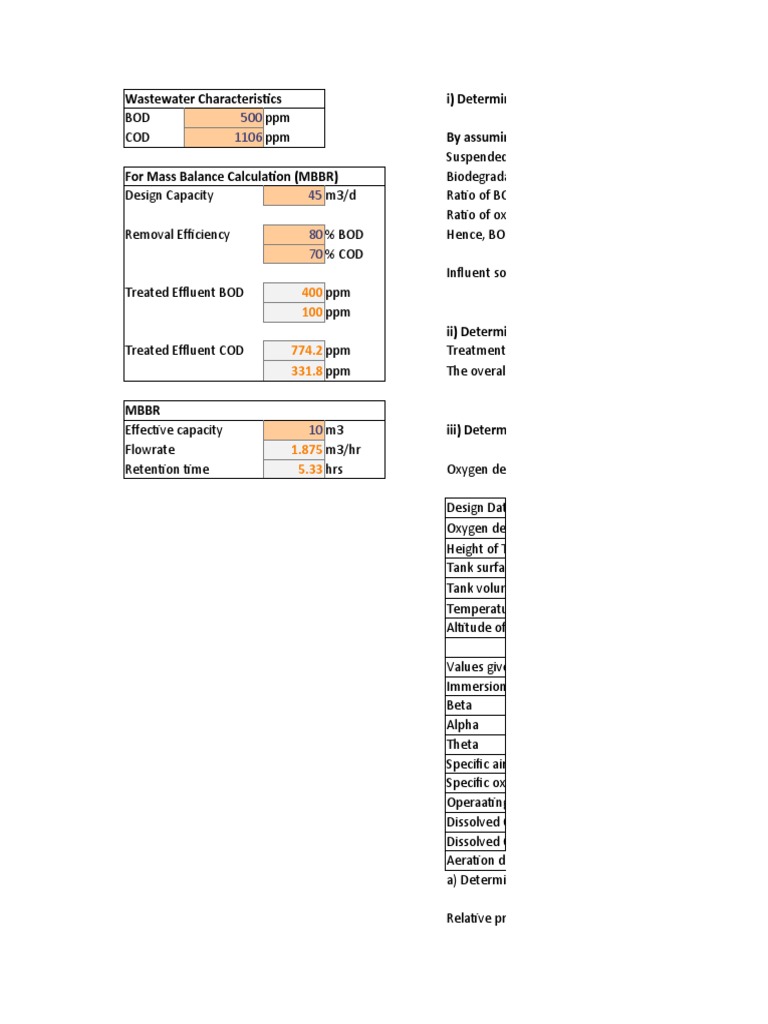 MBBR Calculation Spreadsheet | PDF | Water | Solubility