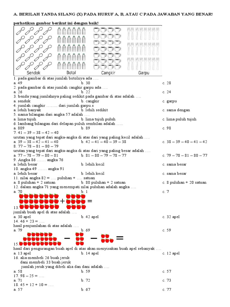 Soal Uts MTK Kls 1 | PDF