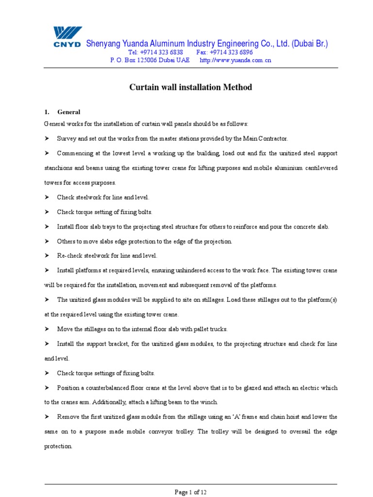 1.6.1 Curtain Wall Installation Method | PDF