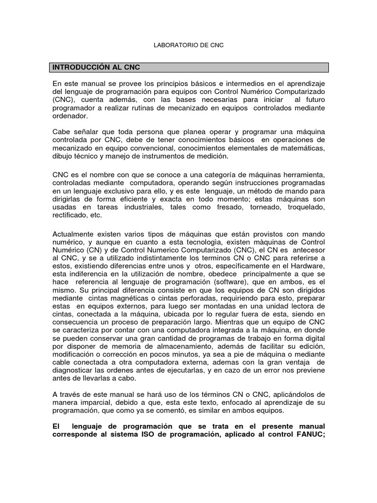 Manual Programacion de CNC | PDF | Control numerico | Lenguaje de ...