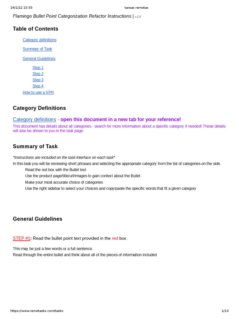 Open This Document in A New Tab For Your Reference!: Flamingo Bullet Point Categorization ...