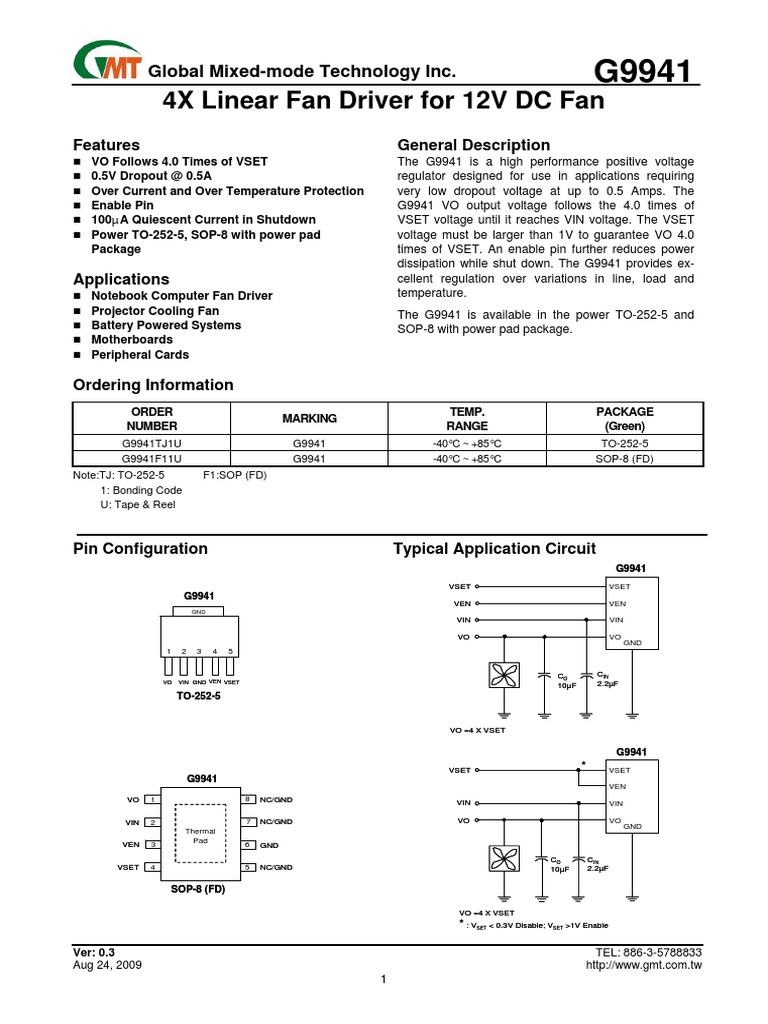 4X Linear Fan Driver For 12V DC Fan: Global Mixed-Mode Technology Inc ...