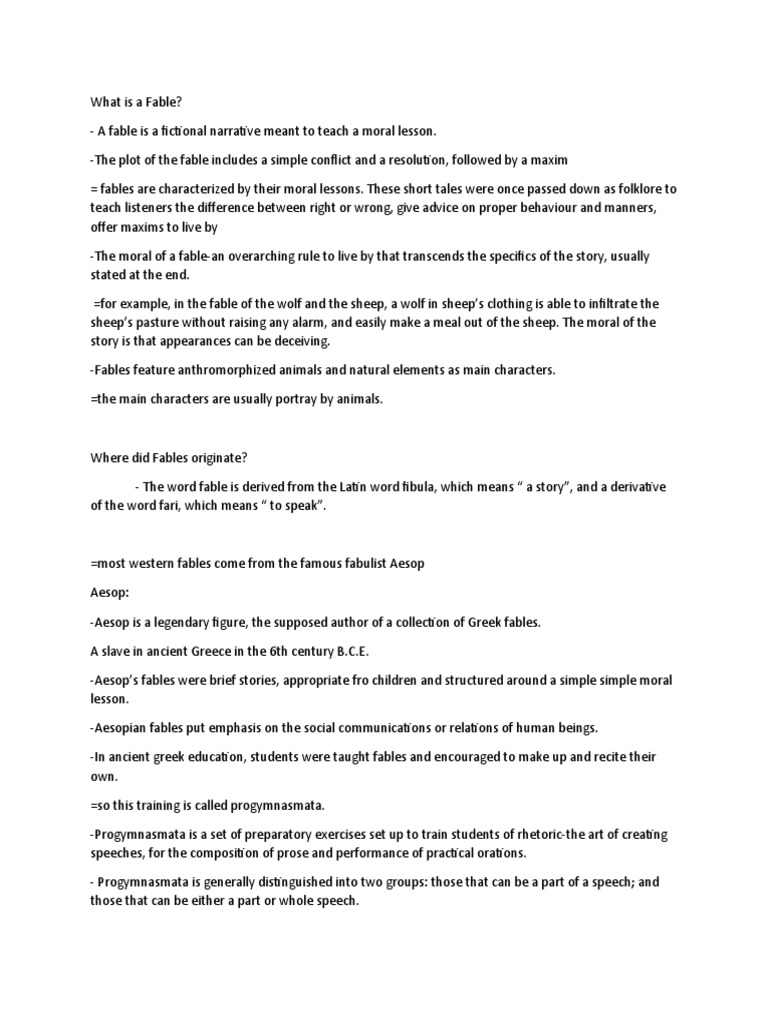 Handouts Fable-1 | PDF | Fable | Allegory