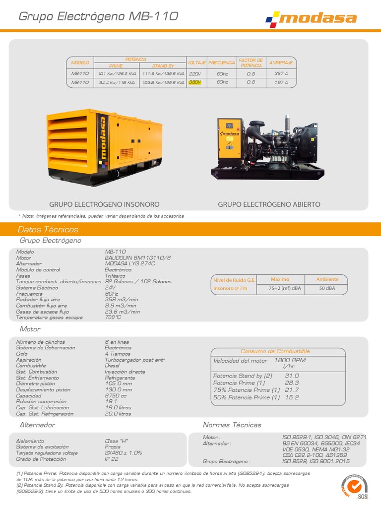 Especificaciones del Generador MB-110 | PDF | Energia electrica | Pistón