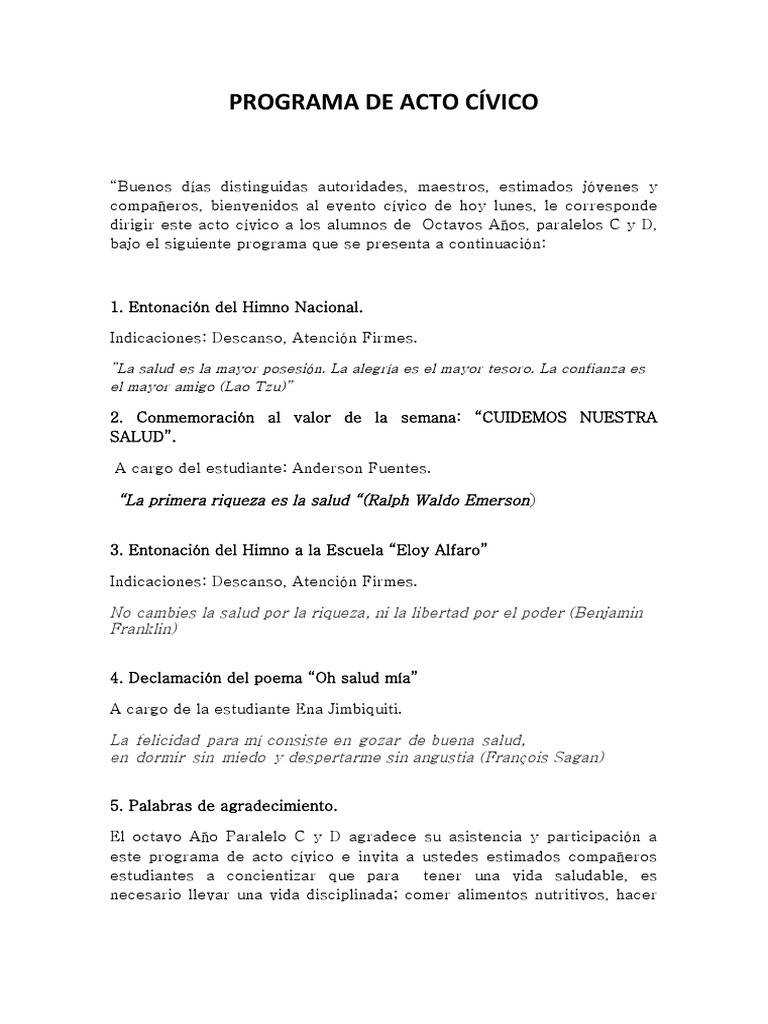 PROGRAMA DE ACTO CÍVICO Corte 21 de Marzo | PDF