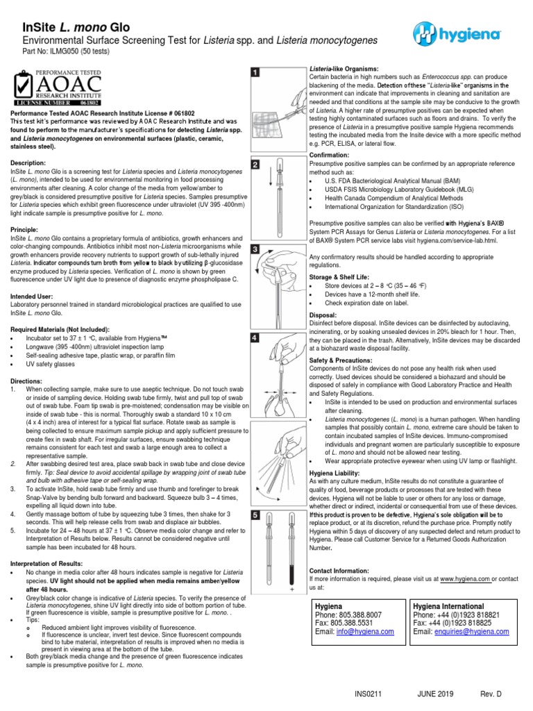 InSite Lmono Glo Kit Insert | PDF | Ultraviolet