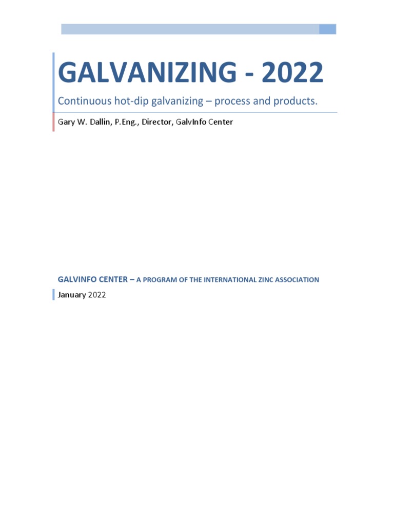 Galvanizing - 2022: Continuous Hot-Dip Galvanizing - Process and Products | PDF | Corrosion ...