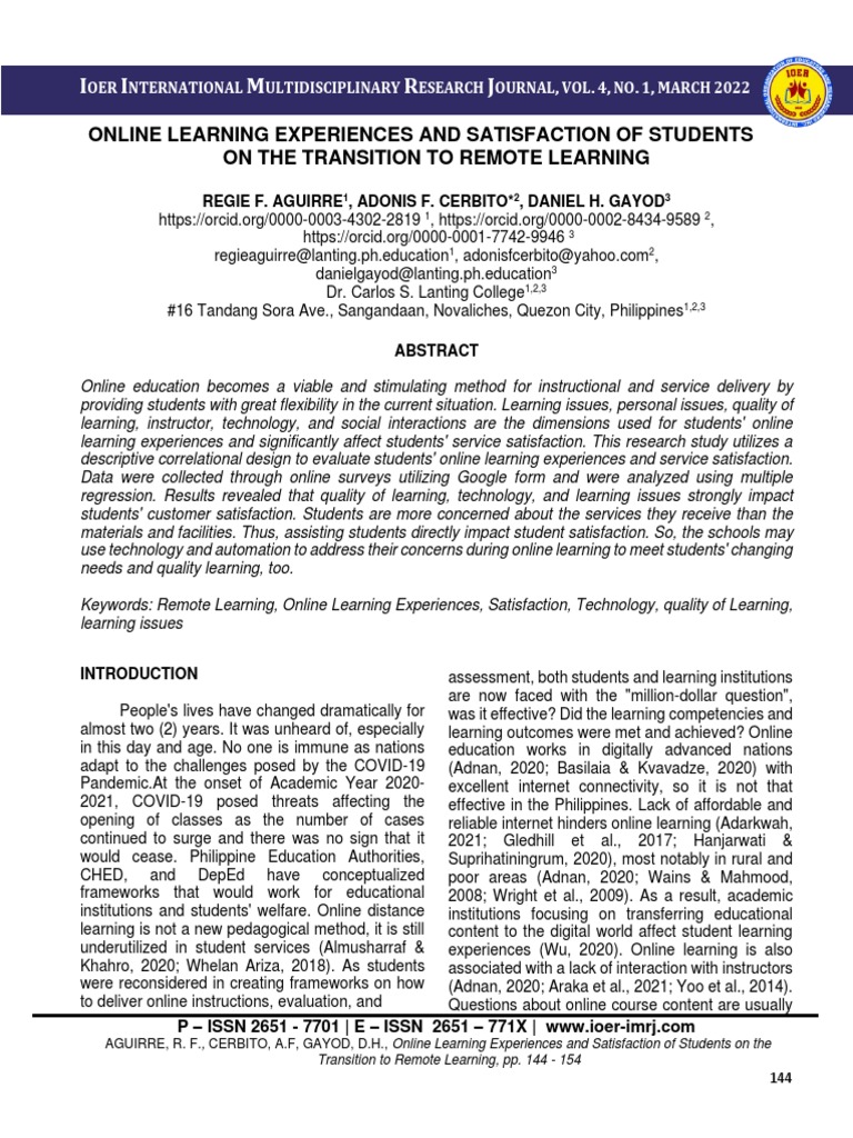 Online Learning Experiences and Satisfaction of Students On The ...