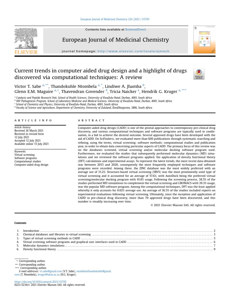 Current Trends in Computer Aided Drug Design and A Highlight of Drugs ...