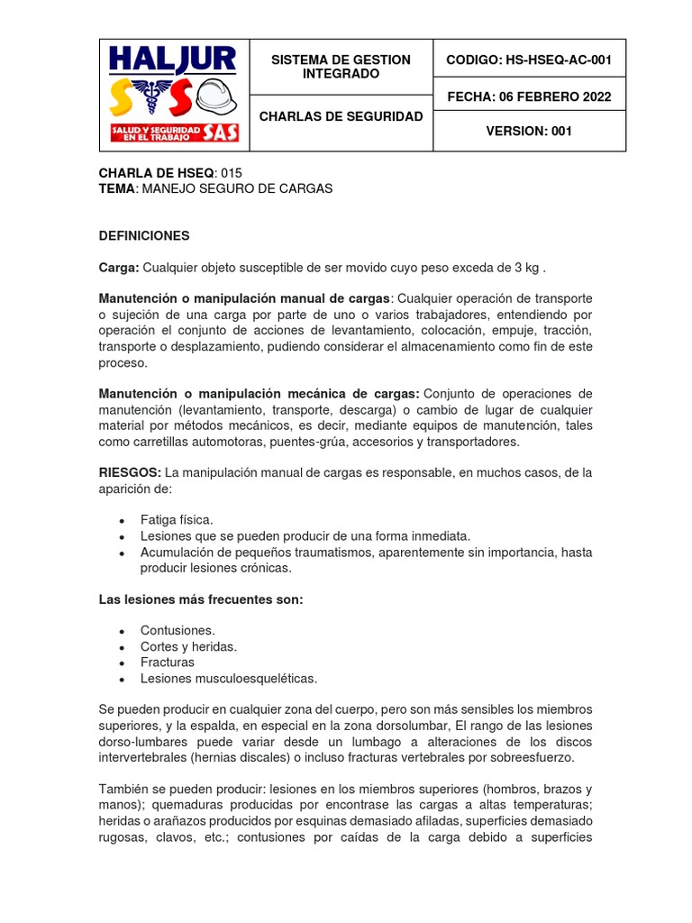 Sistema de Gestion Integrado Codigo: Hs-Hseq-Ac-001 | PDF | Dolor lumbar