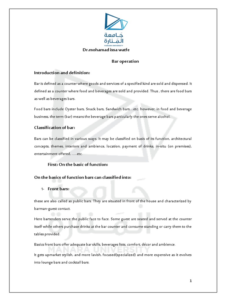 Classification and Types of Bars: A Comprehensive Overview | PDF | Bar ...
