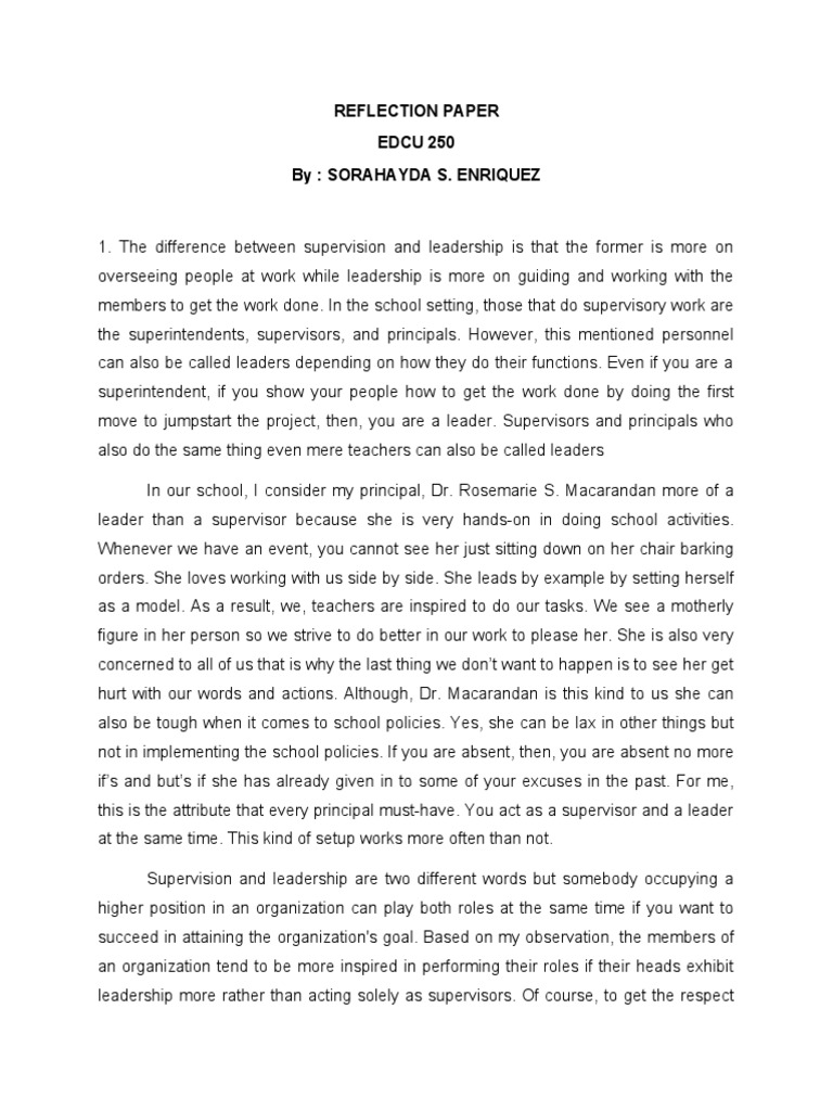 Reflection Paper-Administration and Supervision | PDF | Leadership ...