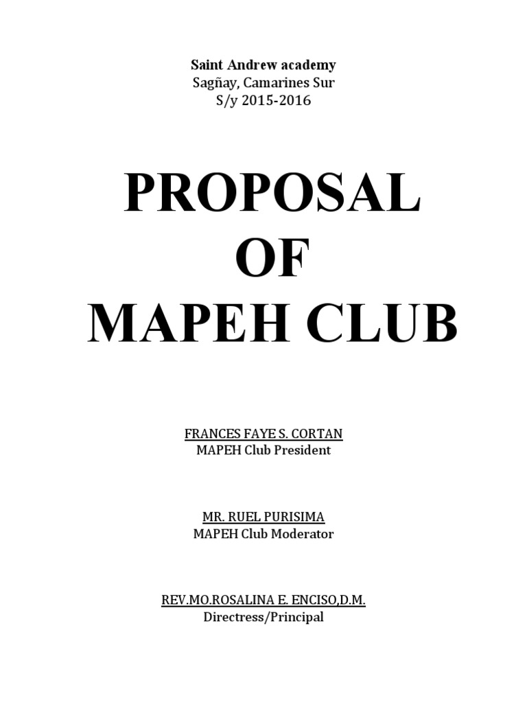 Proposal OF Mapeh Club: Sagñay, Camariñes Sur S/y 2015-2016 | PDF ...
