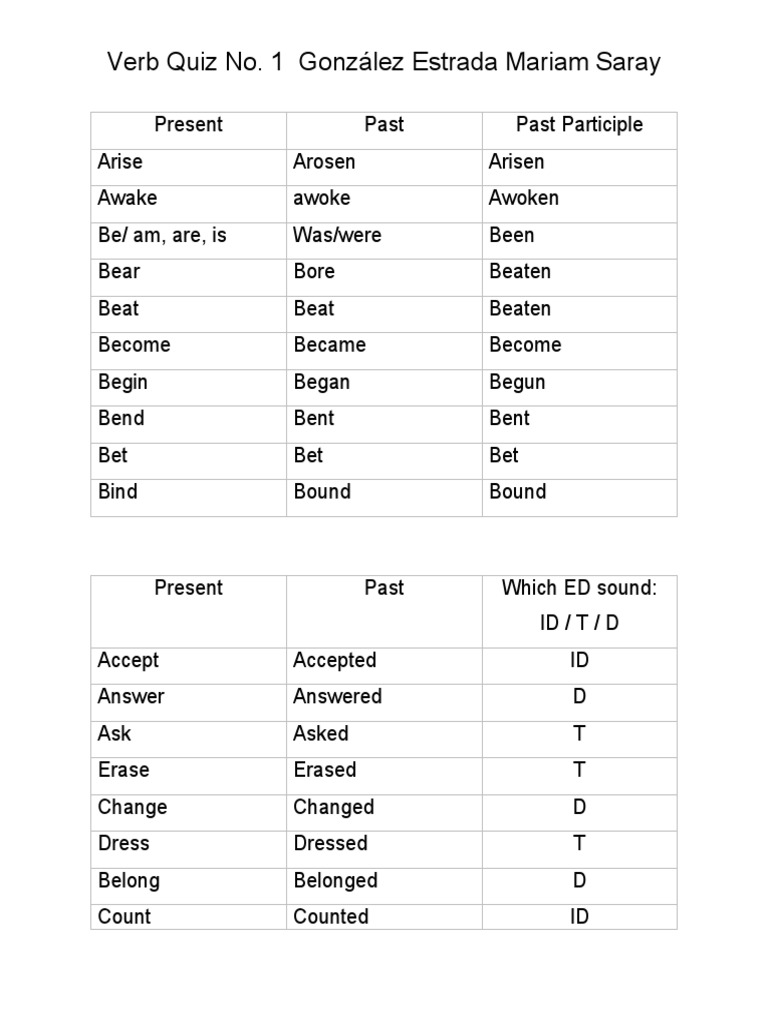 Verb Quiz by González Estrada | PDF