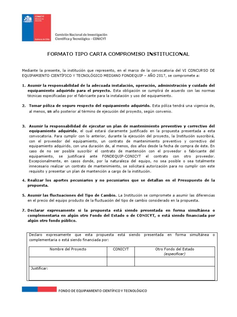 Carta de Compromiso Institucional | PDF | Póliza de seguros | Presupuesto