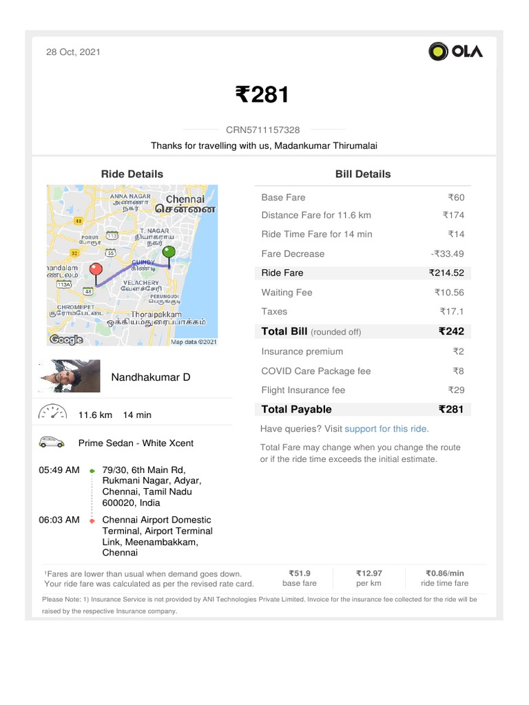 OLA Home To Airport145 | PDF | Invoice | Fee