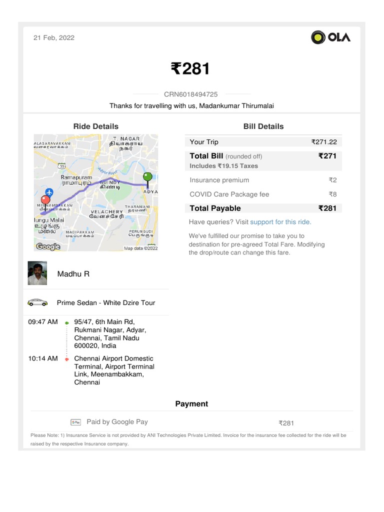 OLA-MAA Home To Airportt3654 | PDF | Invoice | Fee