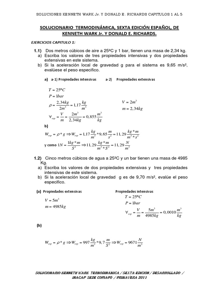 Solucionario Kenneth Wark Termodinamica | PDF