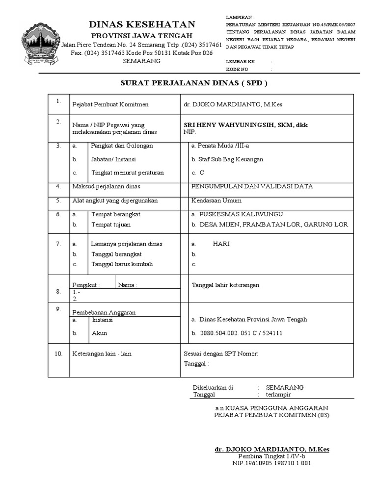 Contoh Form SPD Depan | PDF