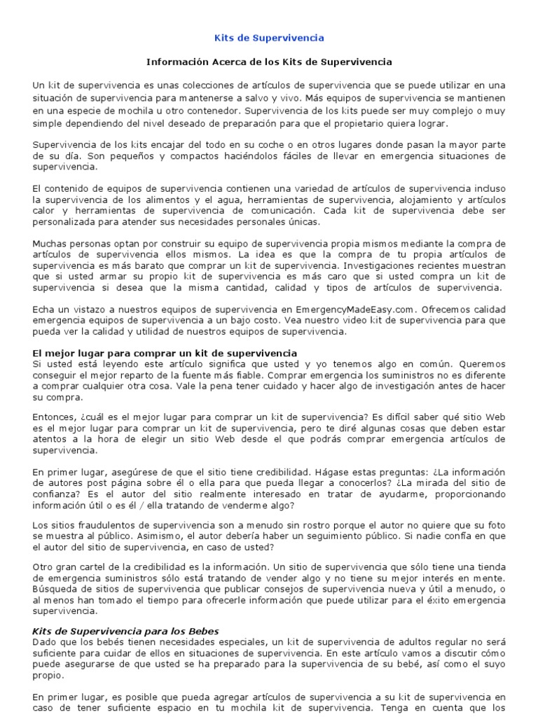 Kits de Supervivencia | PDF | Alimentos | Presupuesto
