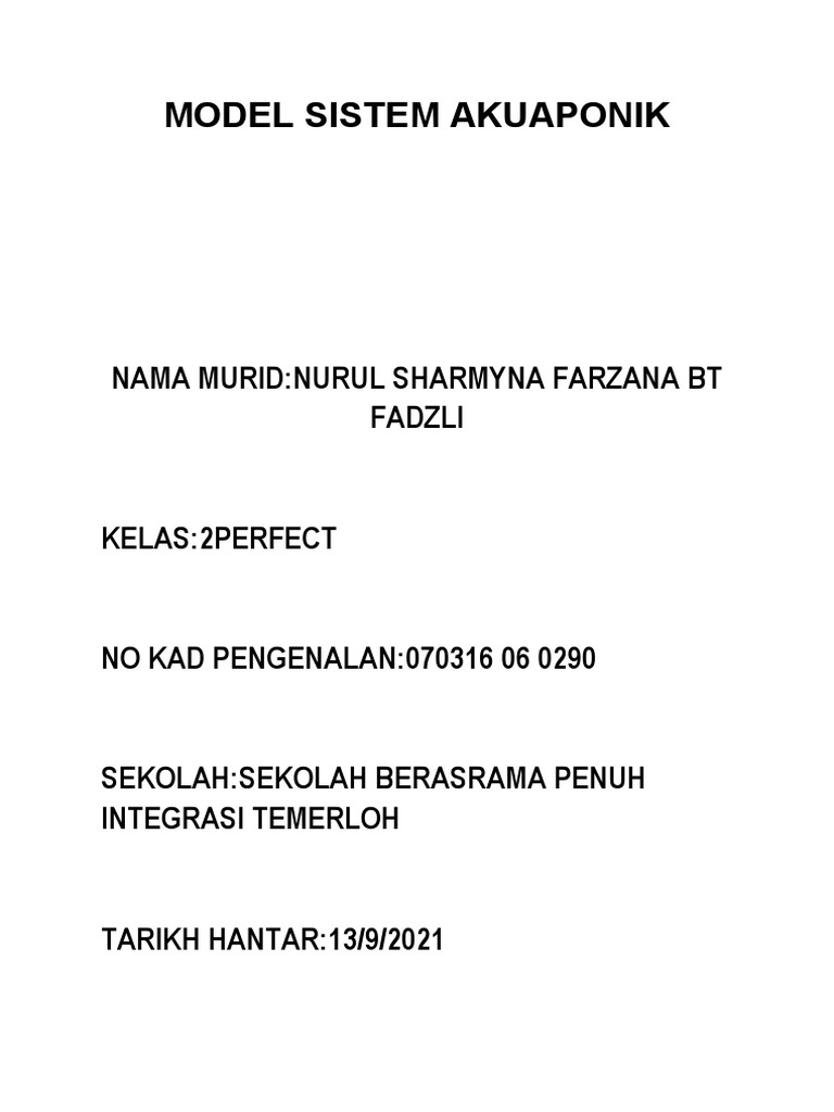 Model Sistem Akuaponik Raft Tingkatan 2 | PDF | Sains & Matematika
