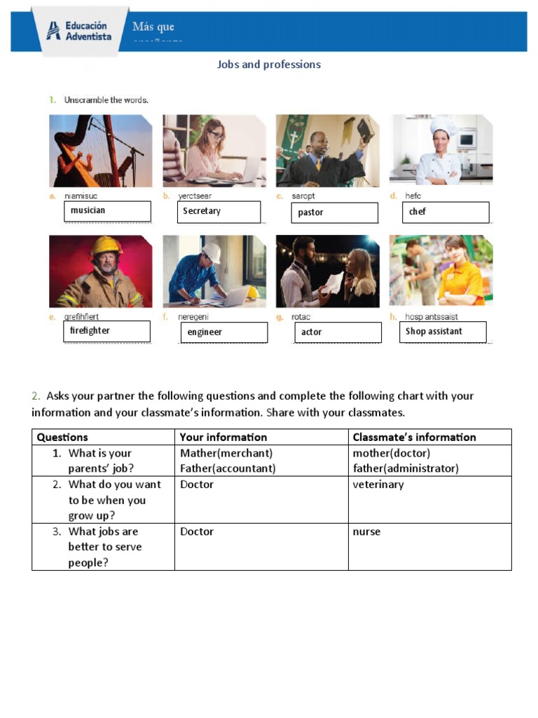 Jobs and Professions-Resuelto | PDF