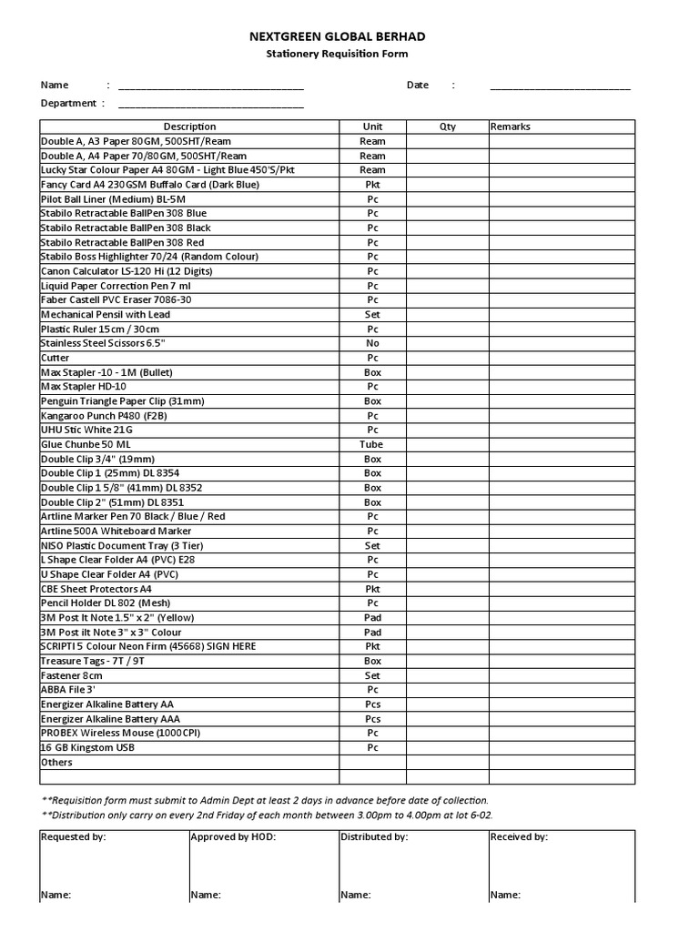 Stationery Requisition Form | Download Free PDF | Stationery ...