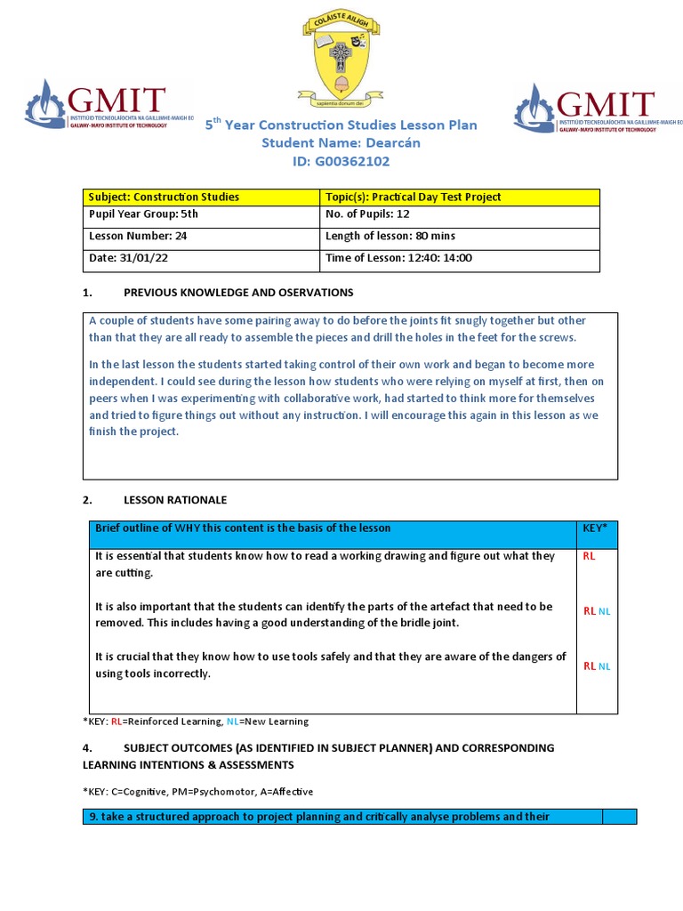 Construction Lesson Plan | PDF | Learning | Lesson Plan