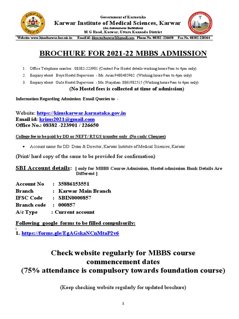 Brochure For 2021-22 Mbbs Admission | PDF