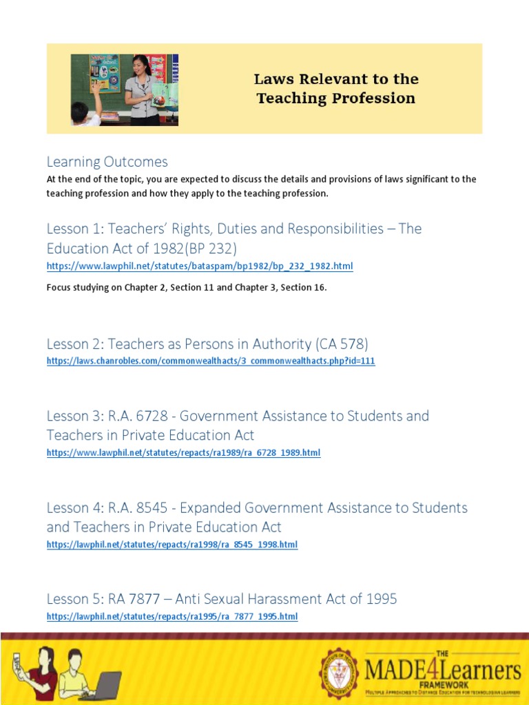 Key Laws for Teaching Professionals | PDF