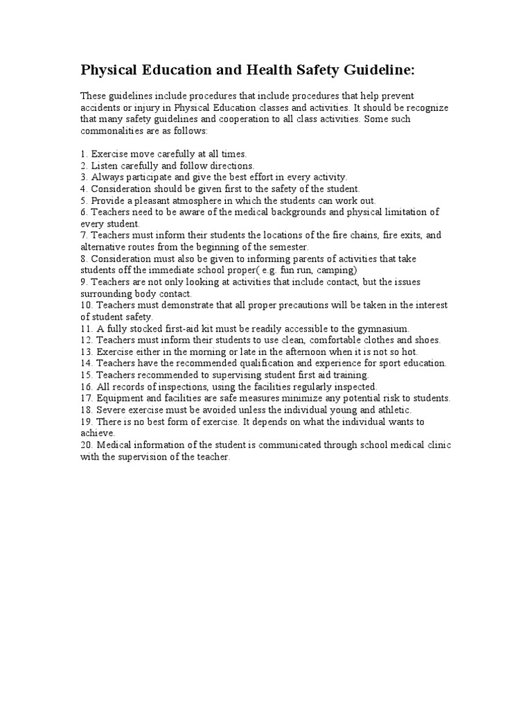 Physical Education and Health Safety Guideline | PDF | Physical Fitness ...