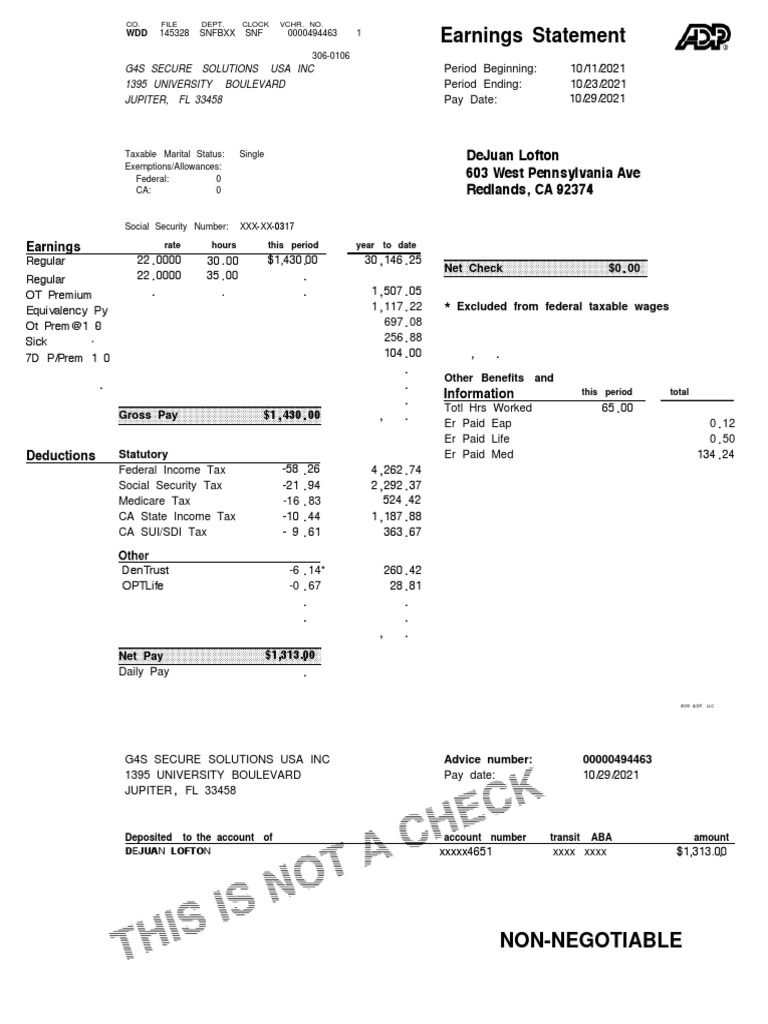 Adp Paycheck Stub