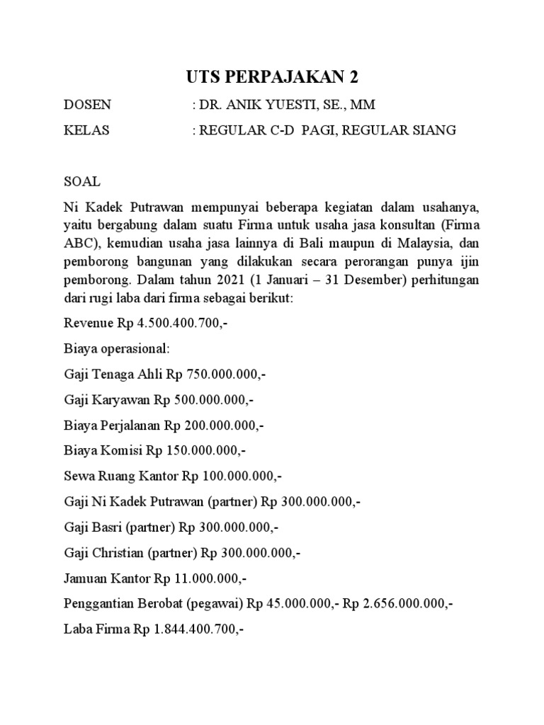 Uts Perpajakan 2 | PDF | Pengelolaan Keuangan & Uang