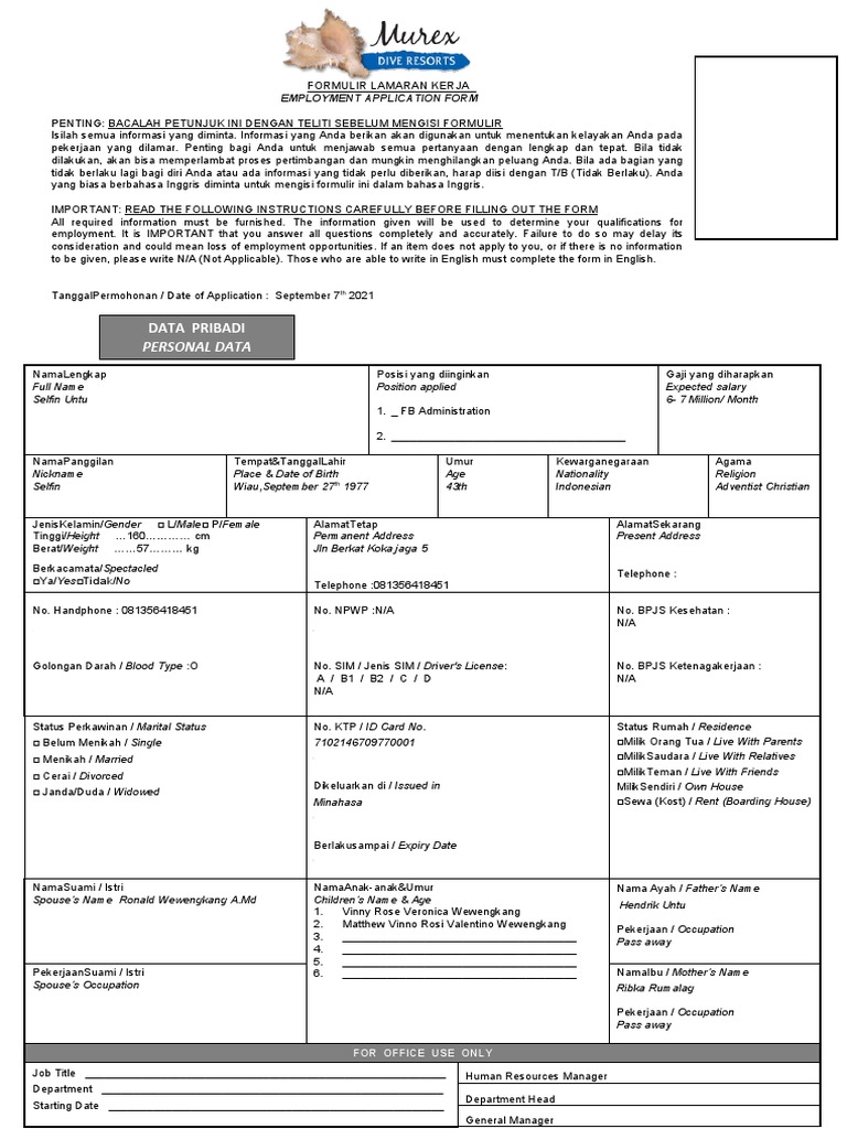 01 Talent Application Form Murex | PDF