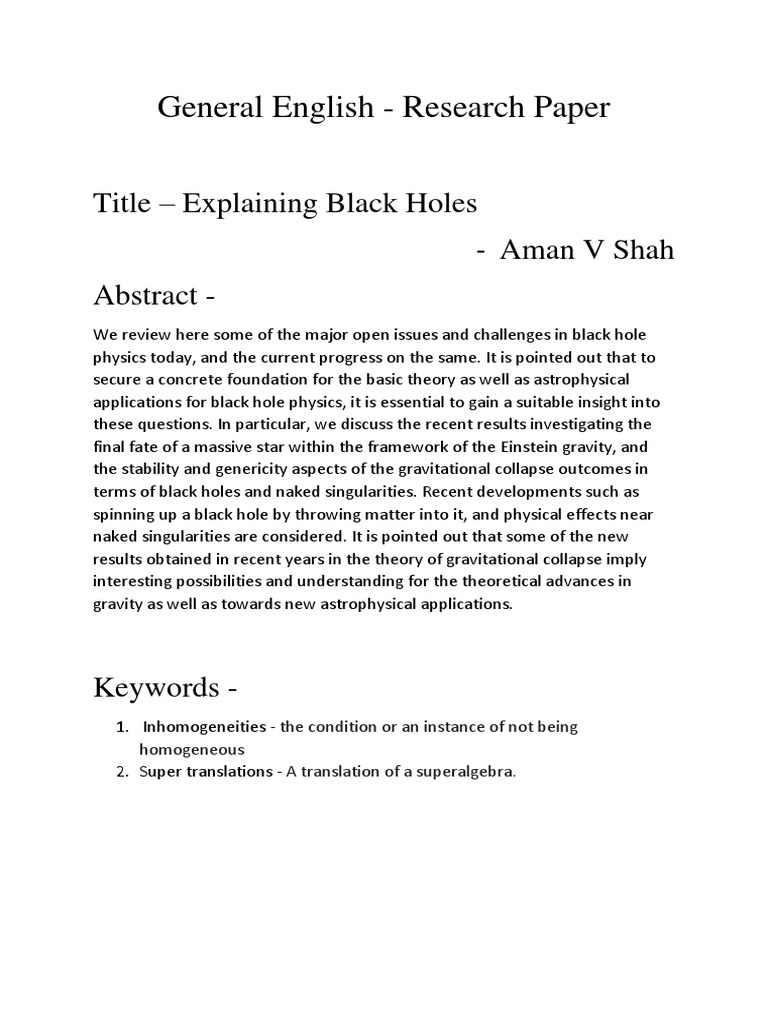Research Paper-Black Holes | PDF | Black Hole | Stars