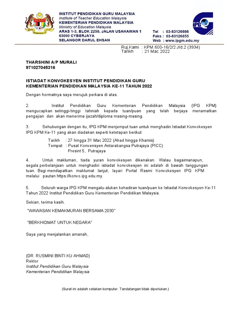 Tharshini A/P Murali 971027045316 Istiadat Konvokesyen Institut Pendidikan Guru Kementerian ...