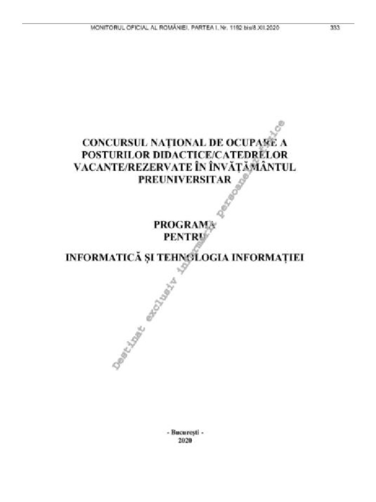 Programa - Titularizare Informatica Si TIC 2021 | PDF