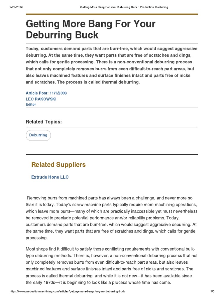 Thermal Deburring | PDF | Process Engineering | Materials