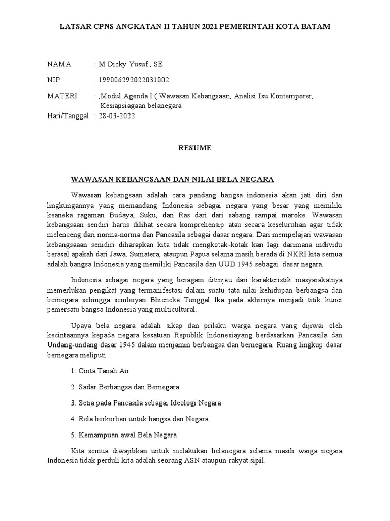 Resume Latsar Agenda 1 | PDF