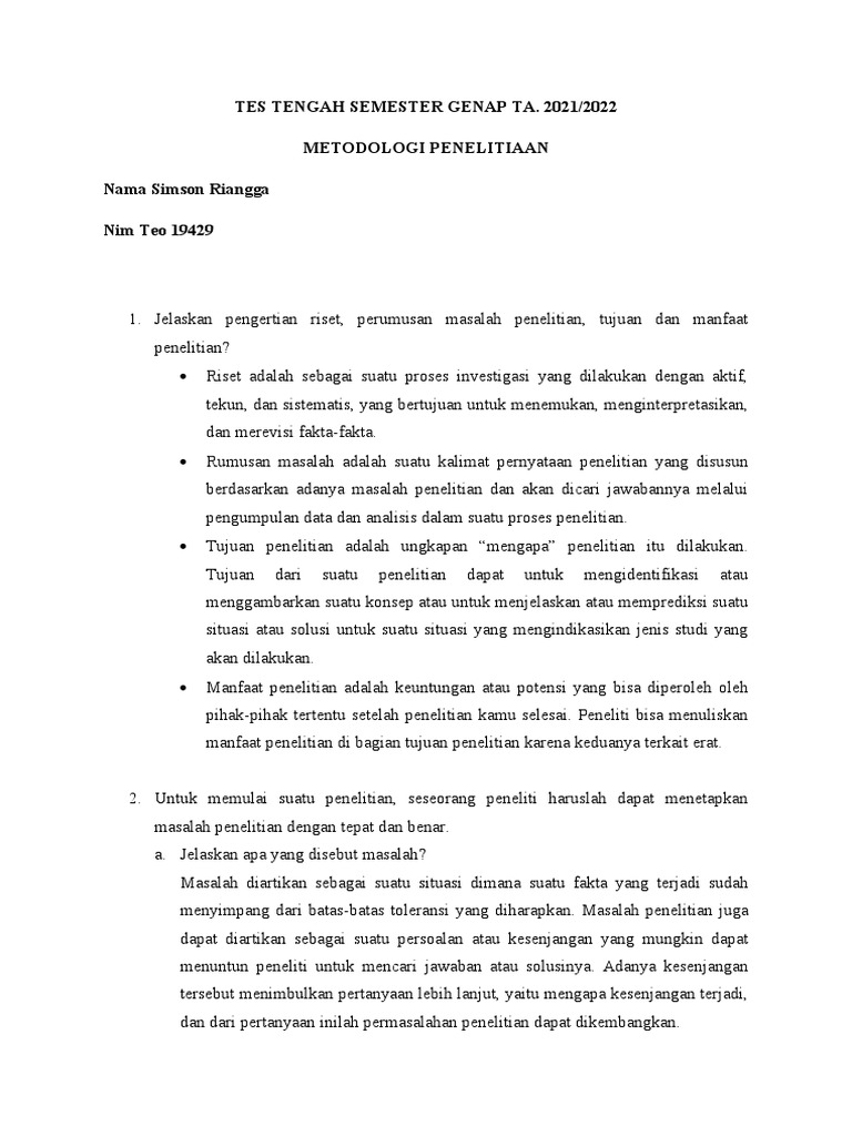 Simson Riangga TEO 19.429 UTS MP | PDF | Sampling (Statistics) | Statistics