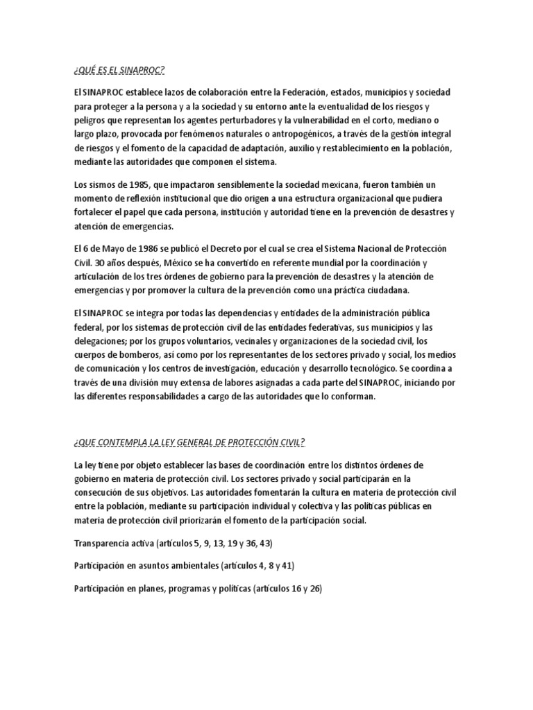Qué Es El Sinaproc | PDF | Defensa Civil