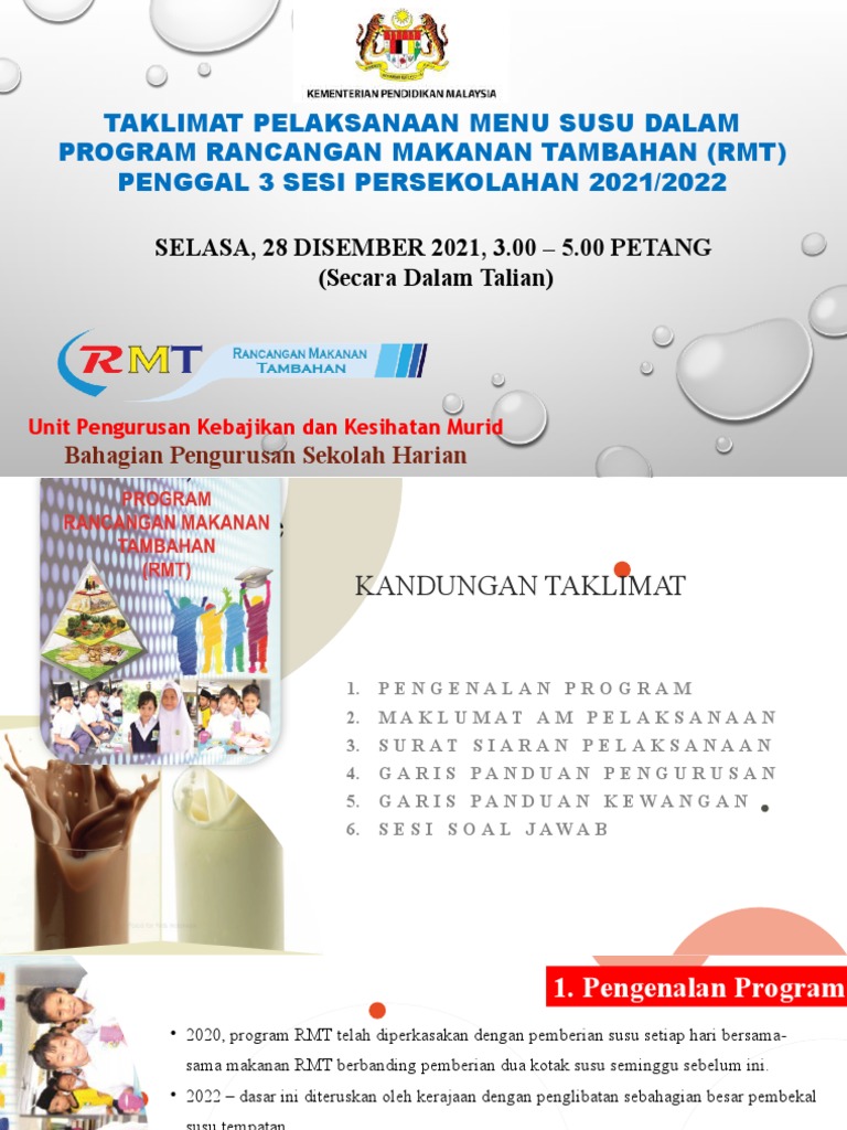 Taklimat Menu Susu Dalam RMT 2022 - JPN N PPD | PDF