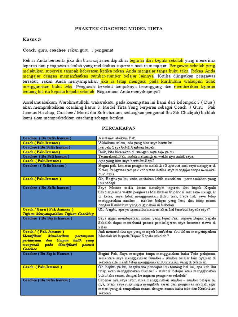 Praktek Coaching Model Tirta Kasus 3 | PDF