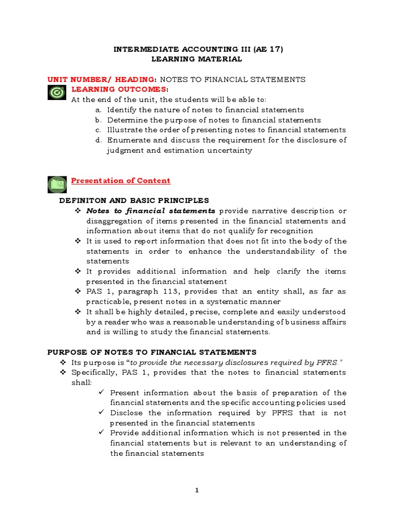 Notes To Financial Statements | PDF | Financial Statement | Historical Cost