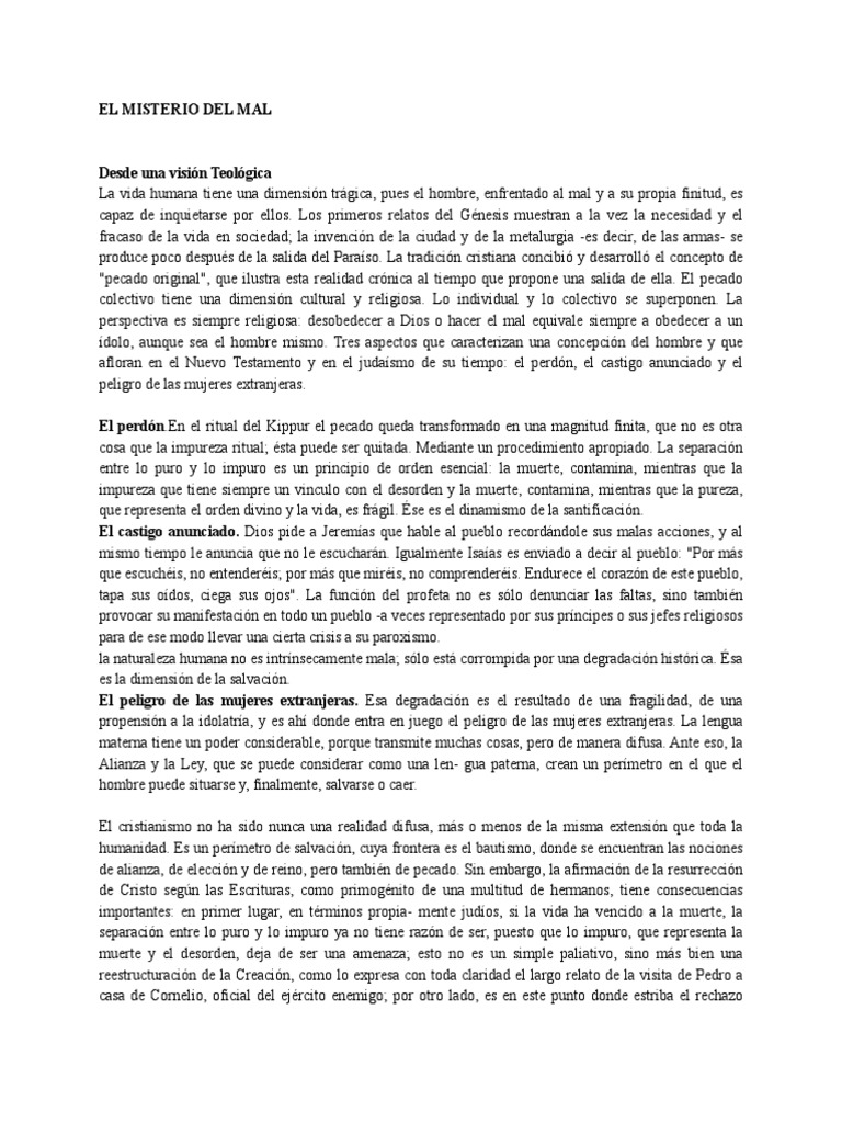 El Mal: Perspectivas Teológicas y Filosóficas | PDF | Mal | Dios