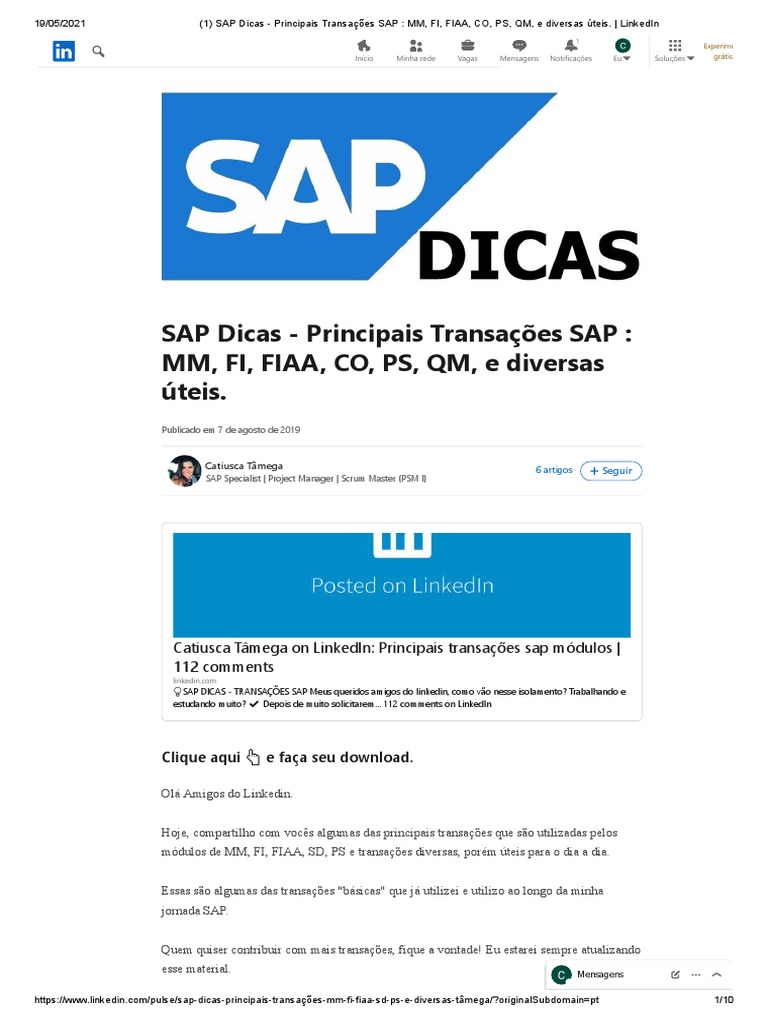 Principais transações SAP para os módulos de MM, FI, FIAA, SD, PS e ...