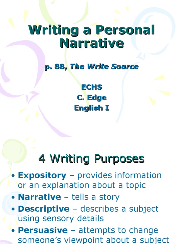 Writing A Personal Narrative | PDF | Narrative | Cognition